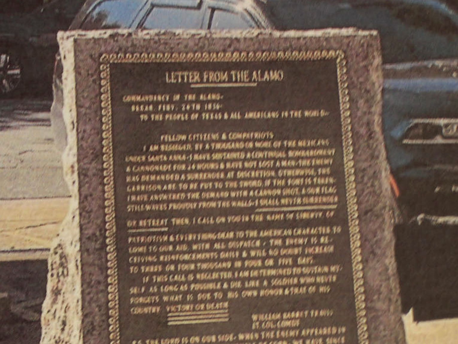 Photo of Travis’ Letter from the Alamo monument in Brazos County